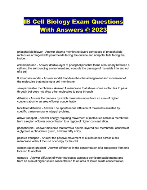 SOLUTION Ib Cell Biology Exam Questions With Answers 2023 Studypool