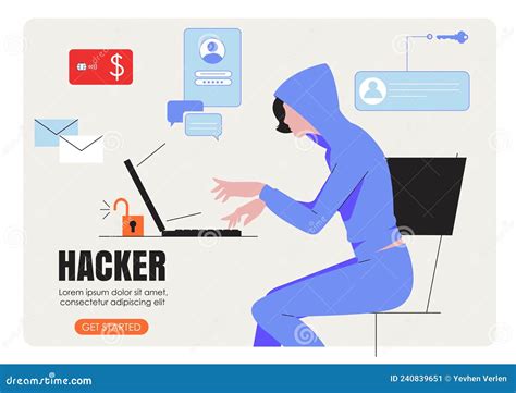 Hacker Phishing With Laptop Computer Stealing Confidential Data