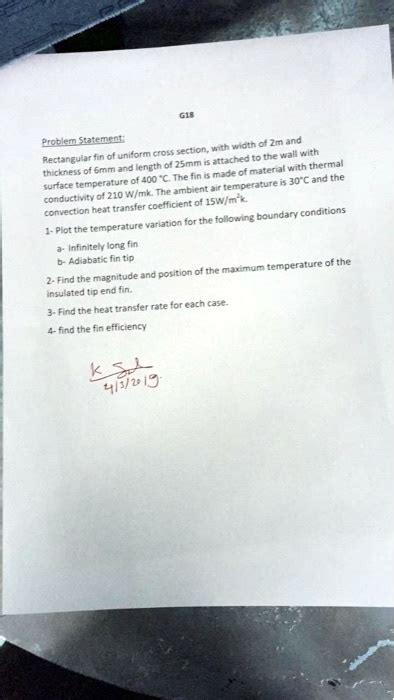 G18 Problem Statement Rectangular Fin Of Uniform Cross Section With Width Of 2m And Thickness