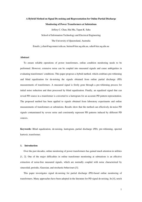 Pdf A Hybrid Method On Signal De Noising And Representation For Online Partial Discharge