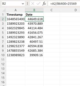 Excel: How to Convert UNIX Timestamp to Date