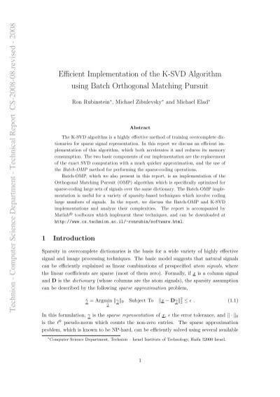 Efficient Implementation Of The K Svd Algorithm Using Technion
