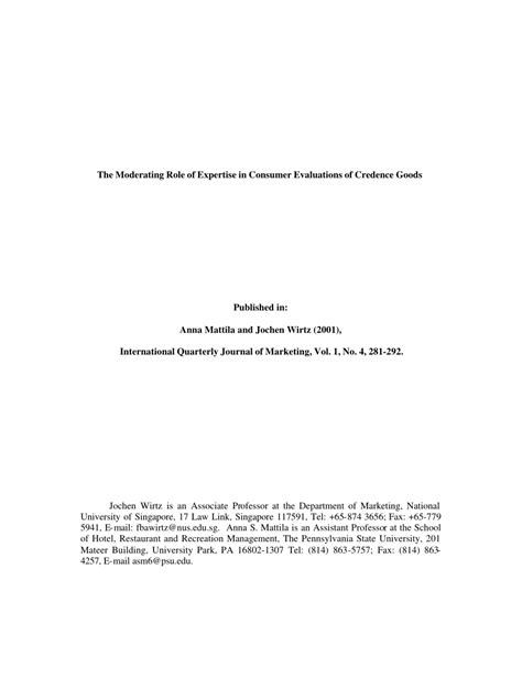Pdf The Moderating Role Of Expertise In Consumer Evaluations Of