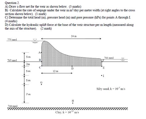 solved question 2 a draw a flow net for the weir as shown