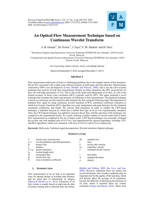 pdf an optical flow measurement technique based on continuous wavelet