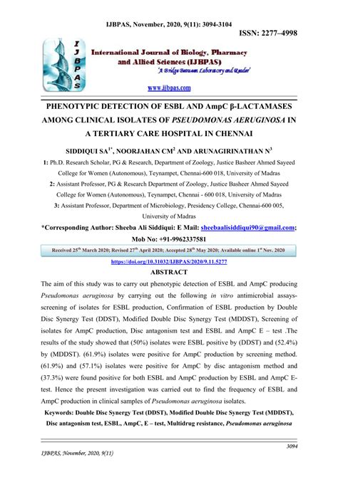 Pdf Phenotypic Detection Of Esbl And Ampc β Lactamases Among Clinical