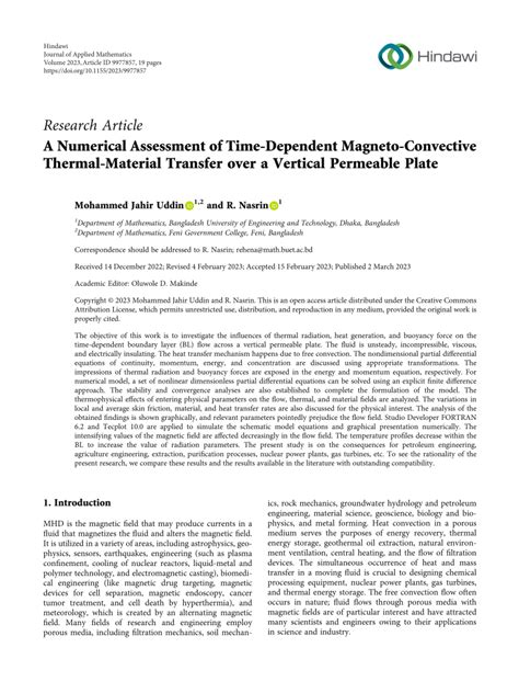 Pdf A Numerical Assessment Of Time Dependent Magneto Convective Thermal Material Transfer Over