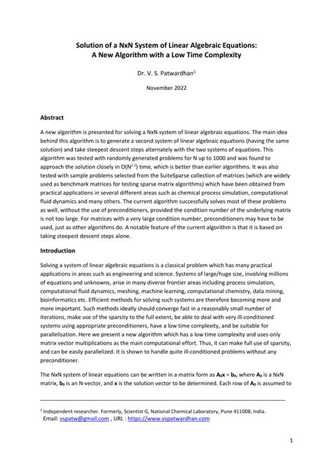 Pdf Solution Of A Nxn System Of Linear Algebraic Equations A New
