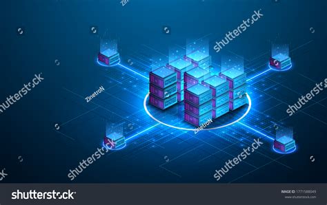 Isometric Futuristic Hosting Server Abstract Datacenter Stock Vector