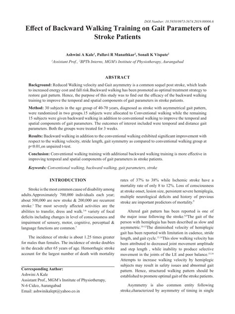 Pdf Effect Of Backward Walking Training On Gait Parameters Of Stroke Patients