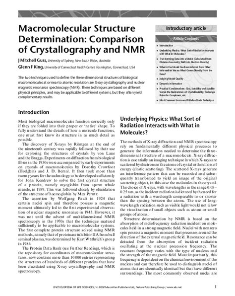 Pdf Macromolecular Structure Determination Comparison Of Crystallography And Nmr