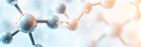 Molecular Structure With Interconnected Spheres Scientific Concept Soft Blue White Hues Stock