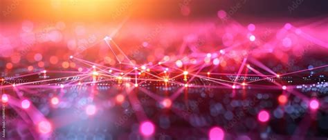 Abstract Futuristic Network With Glowing Connections And Bokeh Effect Visualization Of Digital
