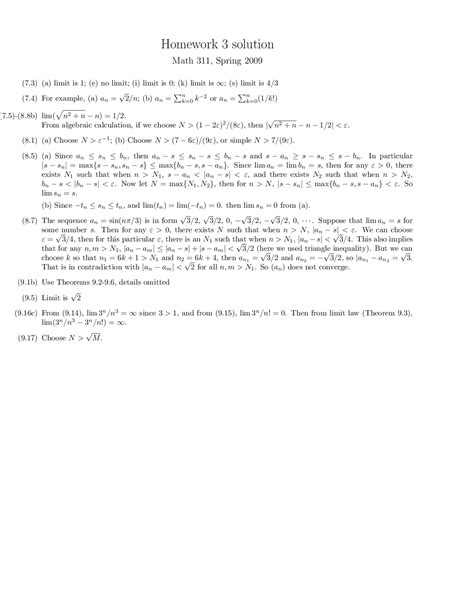 Elementary Analysis Homework 3 With Solutions Math 311 Docsity