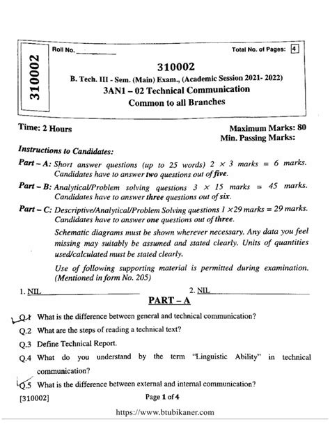Btech 3 Sem Technical Communication 310002 2022 Pdf