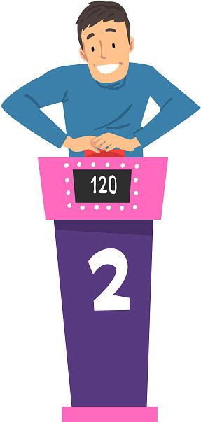 남자 추측 퀴즈 질문 및 누르기 버튼 참가자 텔레비전 지적 게임 만화 스타일 벡터 일러스트에 질문에 대답 경기 스포츠에 대한 스톡 벡터 아트 및 기타 이미지 Istock