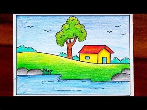How To Draw Riverside Village Scenery Step By Step Nature Village