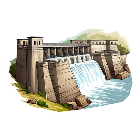 Premium Photo There Is A Drawing Of A Dam With Water Flowing Over It