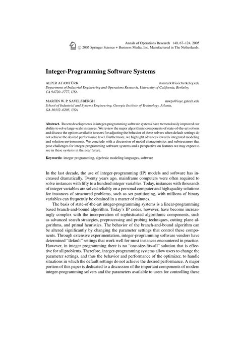 Pdf Integer Programming Software Systems
