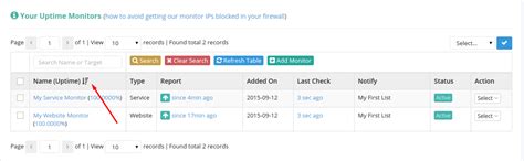 Sorting Uptime Monitors HetrixTools