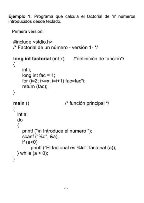 Ejemplo 1 Programa Que Calcula El Factorial De `n` Números