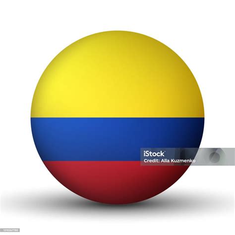콜롬비아의 국기와 유리 빛 공 둥근 구 템플릿 아이콘 콜롬비아 국가 상징 흰색 배경에 강조 표시된 광택 사실적 공 3d 추상 벡터 일러스트레이션 큰 거품 3차원 형태에 대한