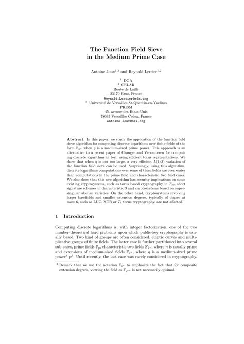 Pdf The Function Field Sieve In The Medium Prime Case
