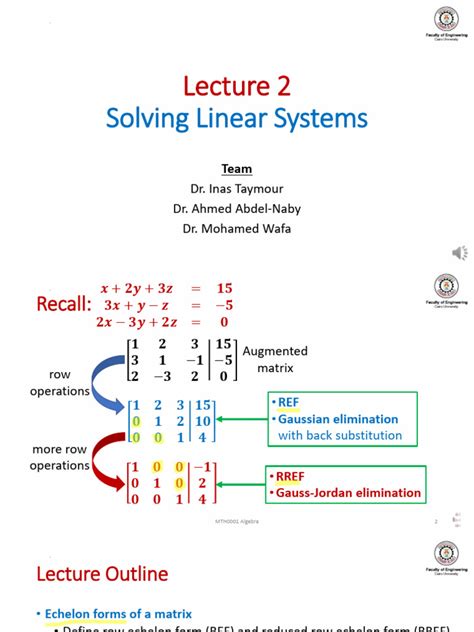 L02 Slides Solvinglinearsystems Pdf System Of Linear Equations Matrix Mathematics