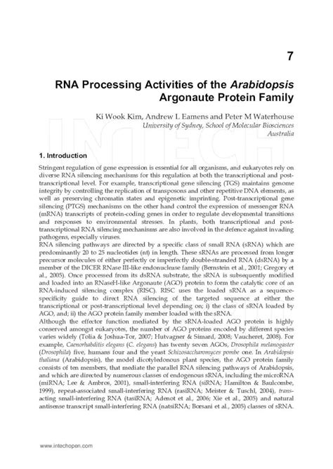 Pdf Rna Processing Activities Of The Arabidopsis Argonaute Au 65754 1 65754