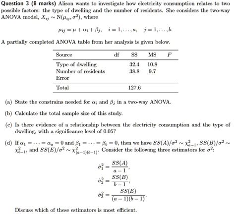 Solvedquestion 3 8 Marks Alison Wants To Investigate How Electricity Consumption Relates Two