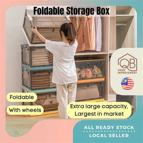 Large Capacity Foldable Storage Box With Lid Stackable Organizer Portable Transparent Cabinet