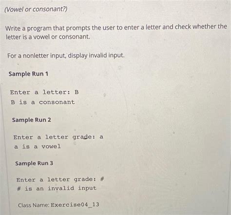 Solved (Vowel or consonant?) Write a program that prompts | Chegg.com