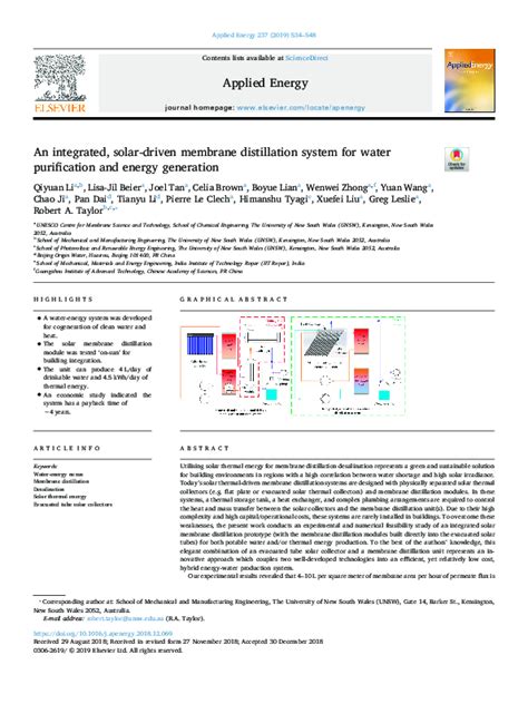 Pdf An Integrated Solar Driven Membrane Distillation System For
