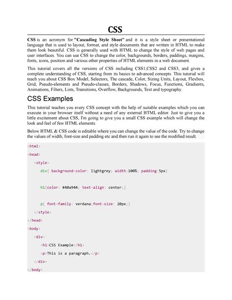 CSS Oaql CSS CSS Is An Acronym For Cascading Style Sheet And It Is A Style Sheet Or Studocu