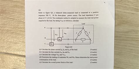 Solved Q3 Refer To Figure Q3 A Balanced Delta Connected Load Is