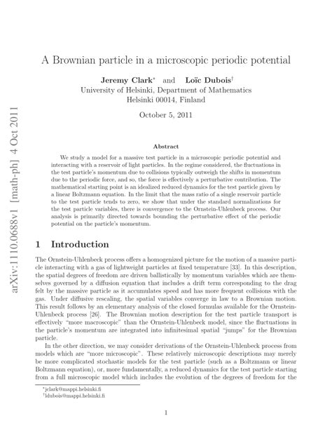 Pdf A Brownian Particle In A Microscopic Periodic Potential