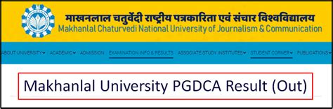 Mcu Pgdca 1st Sem Result 2024 Link Active Makhanlal University Results