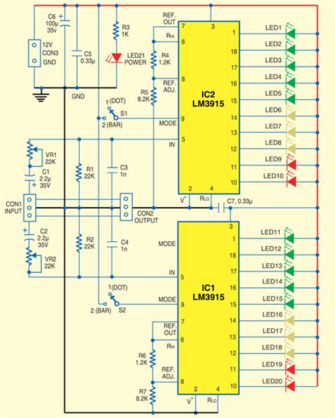 Build A Low Cost Stereo Level Indicator Electronic Circuits Diagram