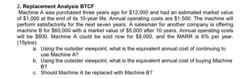 Solved 2 Replacement Analysis Btcf Machine A Was Purchased