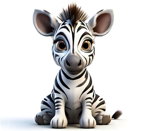 Premium Photo Cute Animated Zebra With Large Eyes On White Background
