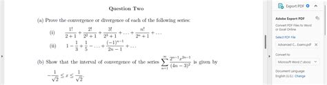 Solved Question Two A Prove The Convergence Or Divergence Chegg Com