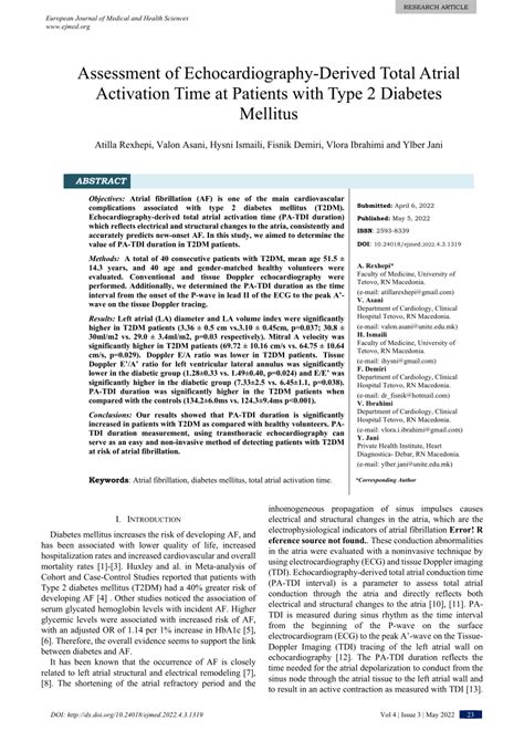 Pdf Assessment Of Echocardiography Derived Total Atrial Activation