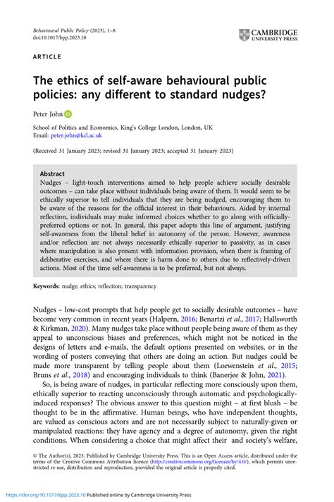 Pdf The Ethics Of Self Aware Behavioural Public Policies Any