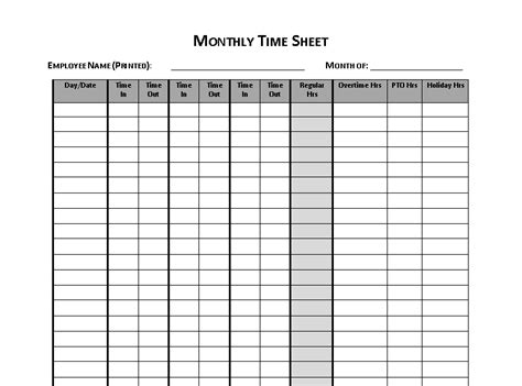 Microsoft Word Monthly Timesheet Template Free Word Template