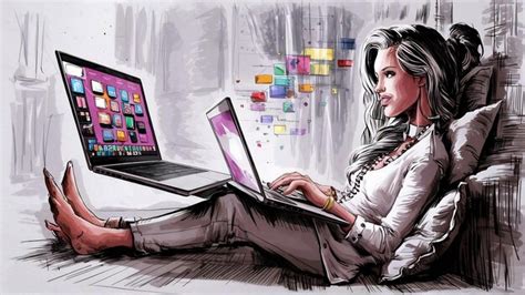 Premium Photo Woman Browsing Laptop On Floor