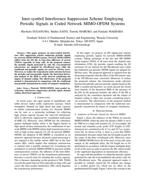 Pdf Inter Symbol Interference Suppression Scheme Employing Periodic Signals In Coded Network