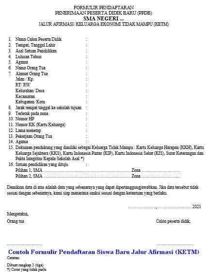 Contoh Formulir Pendaftaran Siswa Baru Sd Koleksi Gambar