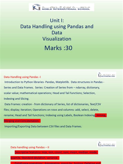 Unit I Data Handling Using Pandas And Data Visualization Marks30 Pdf