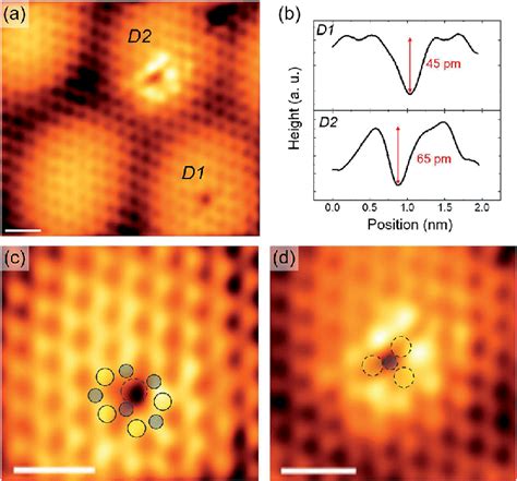 A Atomic Resolution Stm Image Showing Two Point Defects Of The Mos 2