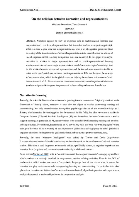 Pdf On The Relation Between Narrative And Representations